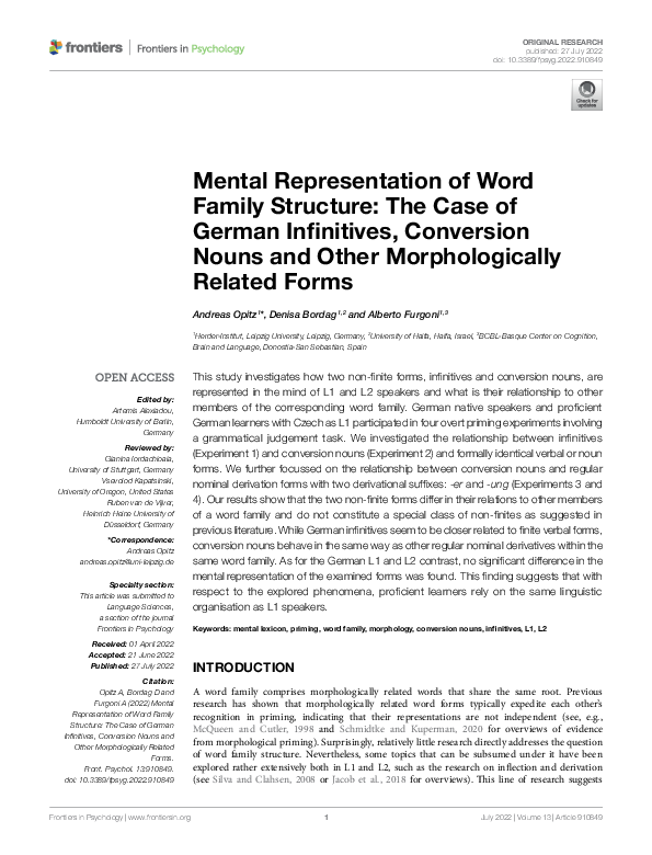 (PDF) Mental Representation of Word Family Structure: The Case of ...
