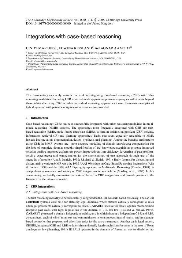 (PDF) Integrations with case-based reasoning