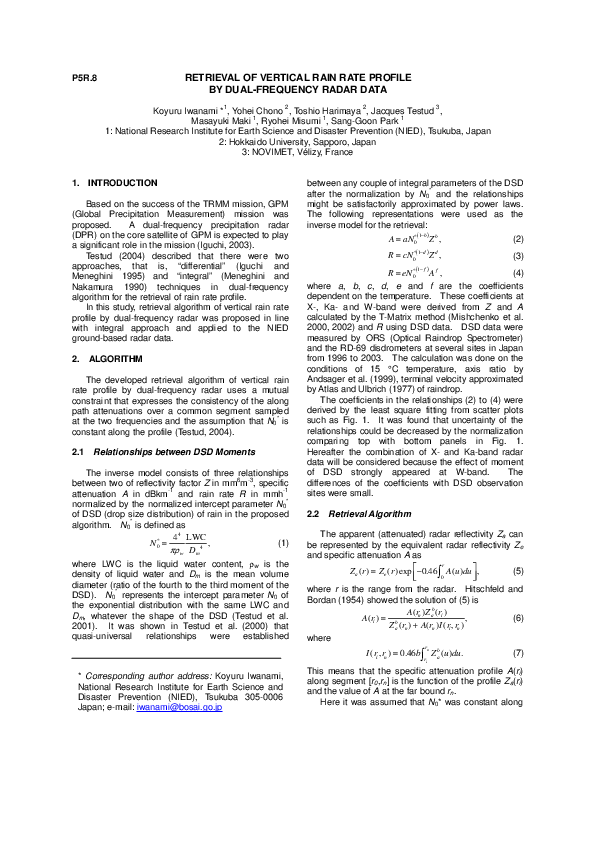 (PDF) Retrieval of Vertical Rain Rate Profile by Dual-Frequency Radar Data
