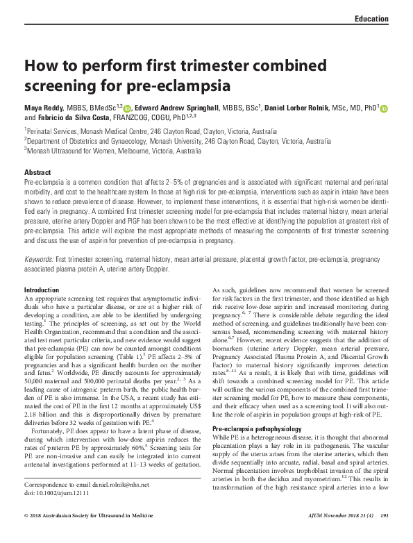 (PDF) How to perform first trimester combined screening for pre-eclampsia