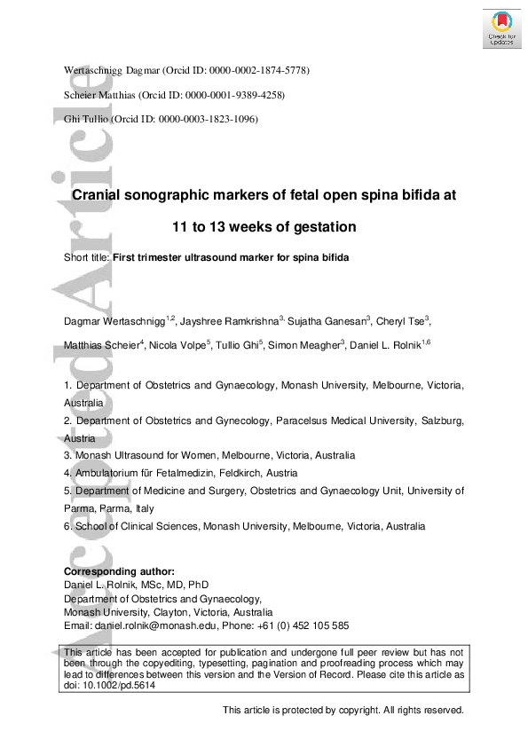 (PDF) Cranial sonographic markers of fetal open spina bifida at 11 to ...