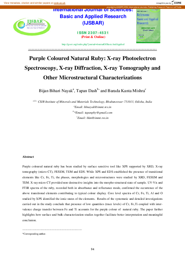 (PDF) Purple Coloured Natural Ruby: X-ray Photoelectron Spectroscopy, X ...