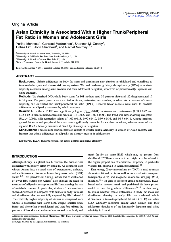 (PDF) Asian Ethnicity is Associated With a Higher Trunk/Peripheral Fat ...