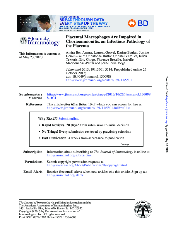 (PDF) Placental Macrophages Are Impaired in Chorioamnionitis, an ...