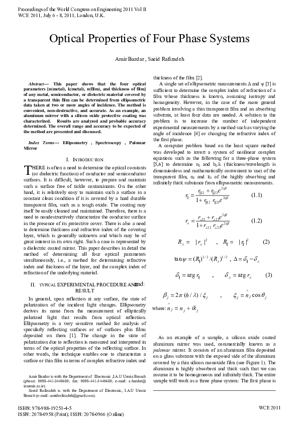(PDF) Ellipsometric Analysis of Four Phase Systems