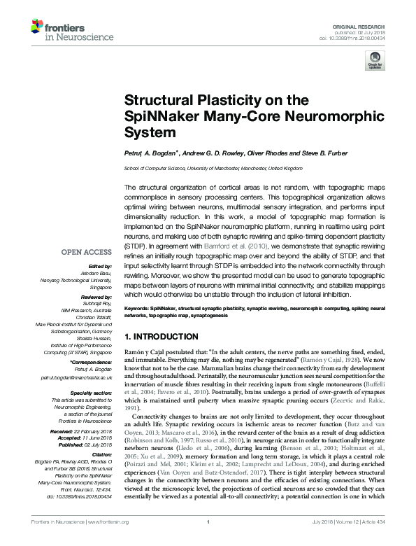 (PDF) Structural Plasticity on the SpiNNaker Many-Core Neuromorphic System