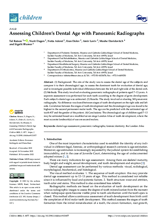 (PDF) Assessing Children’s Dental Age with Panoramic Radiographs