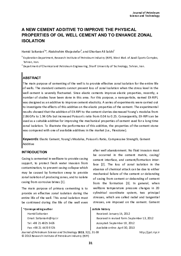(PDF) A New Cement Additive to Improve the Physical Properties of Oil ...
