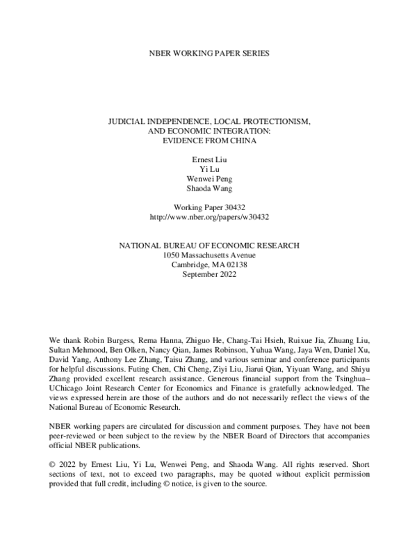 (PDF) Judicial Independence, Local Protectionism, and Economic ...