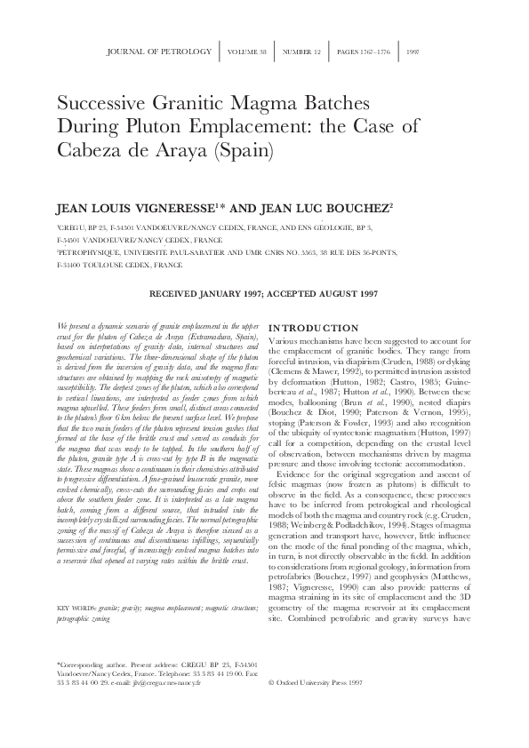 (PDF) Successive Granitic Magma Batches During Pluton Emplacement: the ...