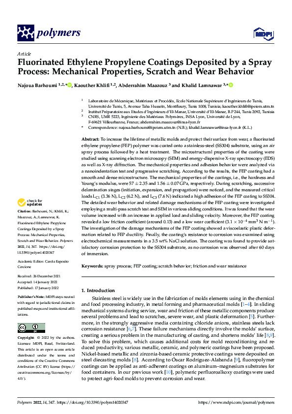 (PDF) Fluorinated Ethylene Propylene Coatings Deposited by a Spray ...