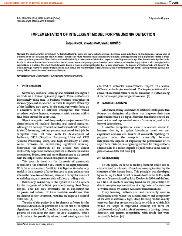 (PDF) Implementation of intelligent model for pneumonia detection