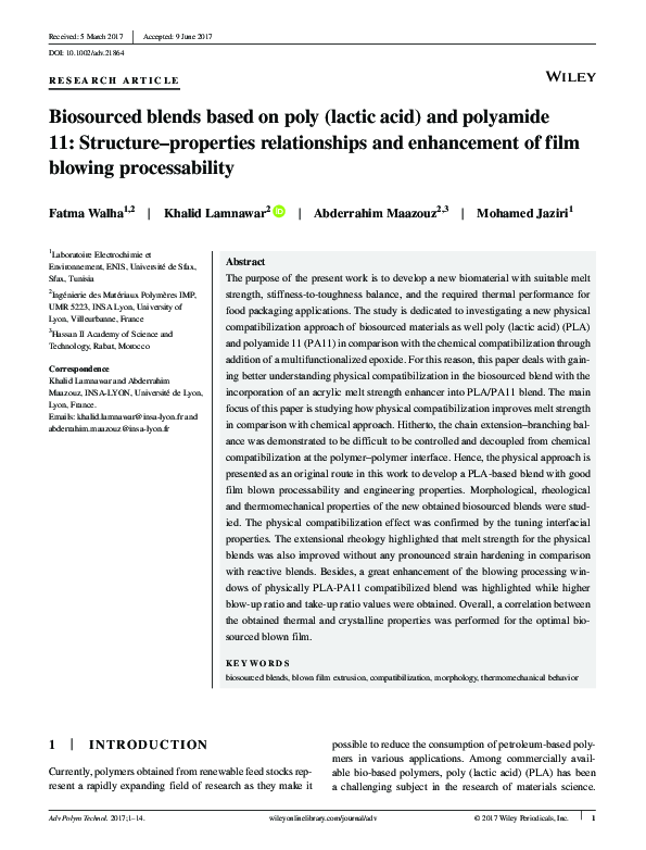 (PDF) Biosourced blends based on poly (lactic acid) and polyamide 11: Structure-properties ...