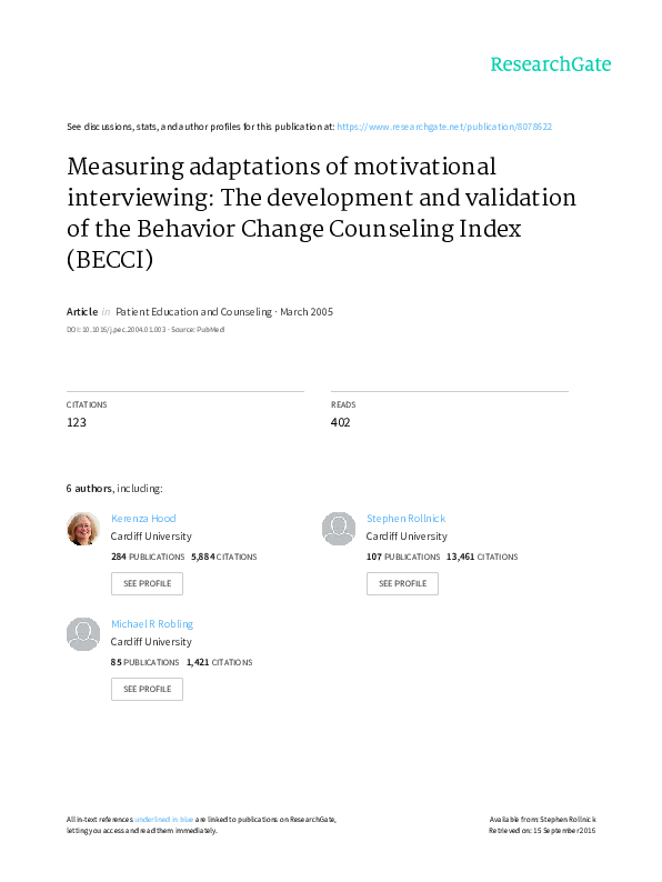 (PDF) Measuring adaptations of motivational interviewing: the development and validation of the ...