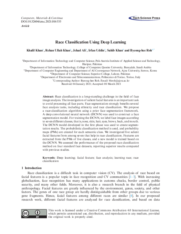 (PDF) Race Classification Using Deep Learning