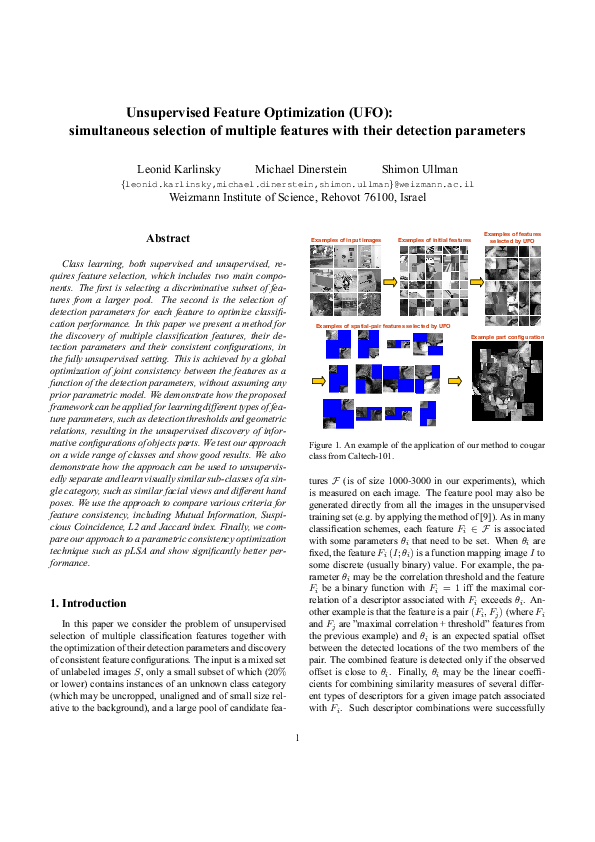 Pdf Unsupervised Feature Optimization Ufo Simultaneous Selection Of Multiple Features With