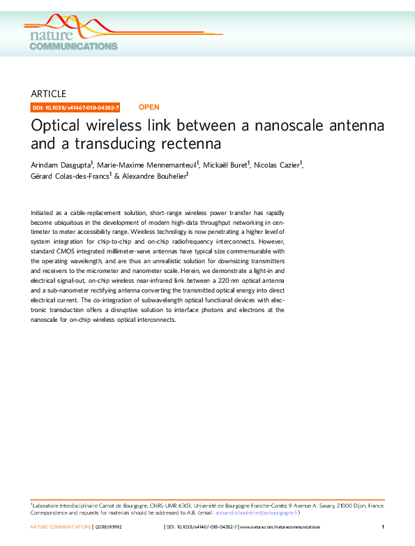 (PDF) Optical wireless link between a nanoscale antenna and a ...