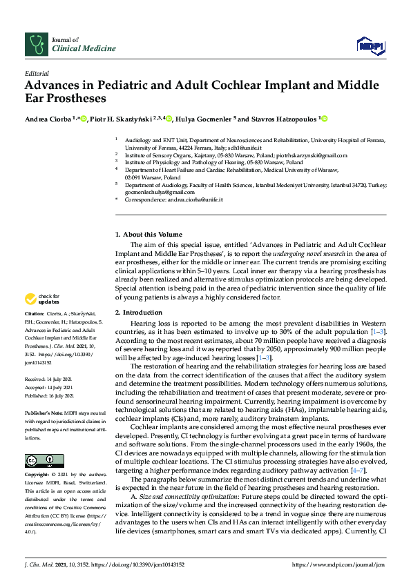 (PDF) Advances in Pediatric and Adult Cochlear Implant and Middle Ear ...