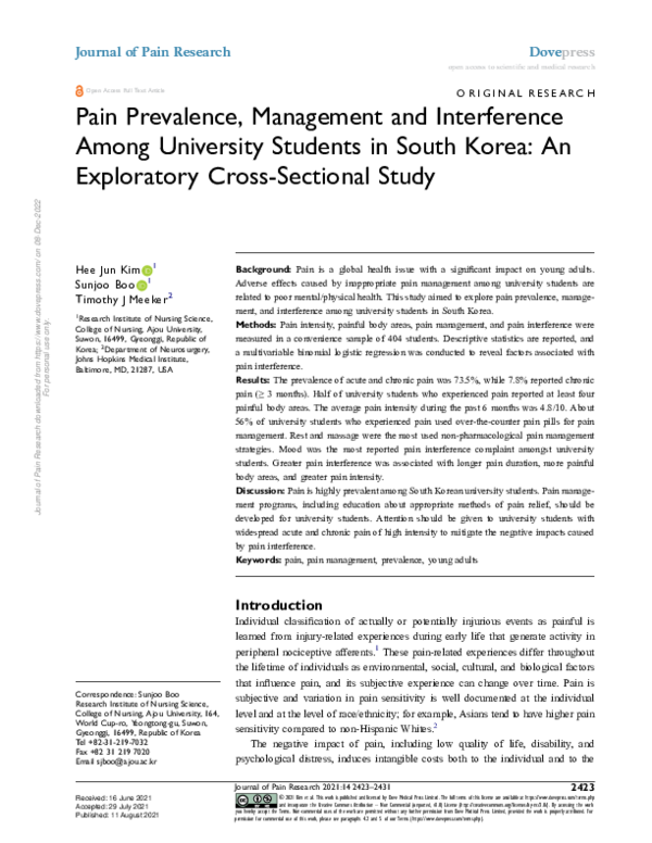 (PDF) Pain Prevalence, Management and Interference Among University ...