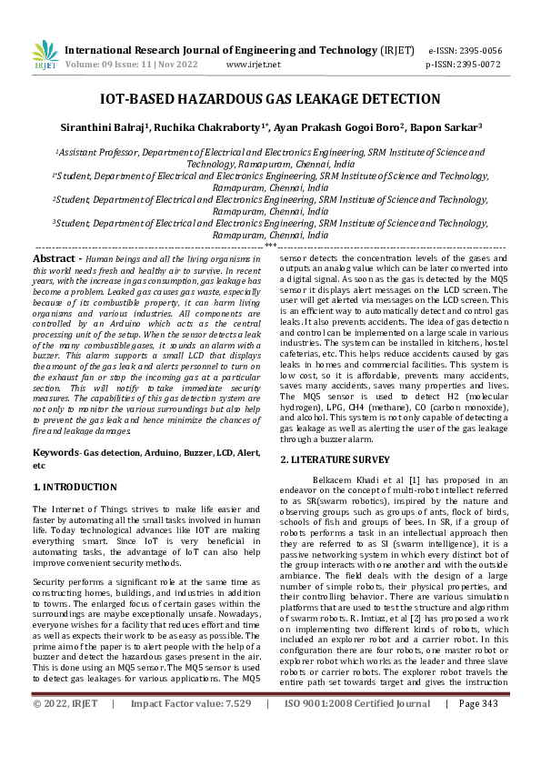(PDF) IOT-BASED HAZARDOUS GAS LEAKAGE DETECTION
