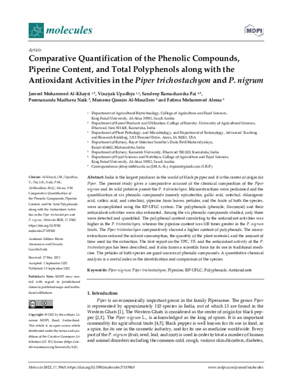 (PDF) Comparative Quantification of the Phenolic Compounds, Piperine ...