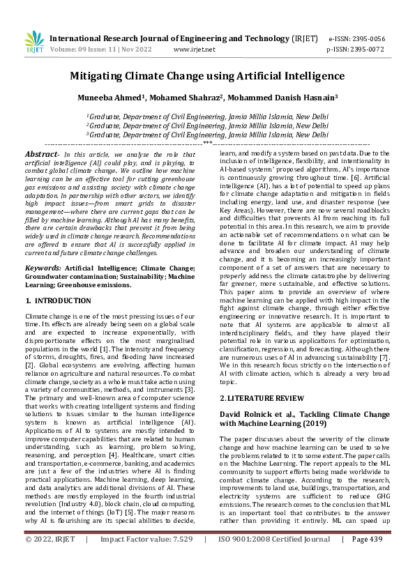 (PDF) Mitigating Climate Change using Artificial Intelligence