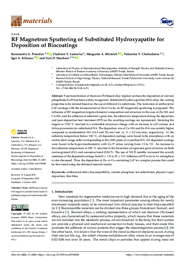 (PDF) RF Magnetron Sputtering of Substituted Hydroxyapatite for ...