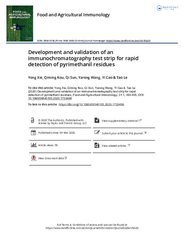 Pdf Rapid Detection Of Pyrimethanil In Food