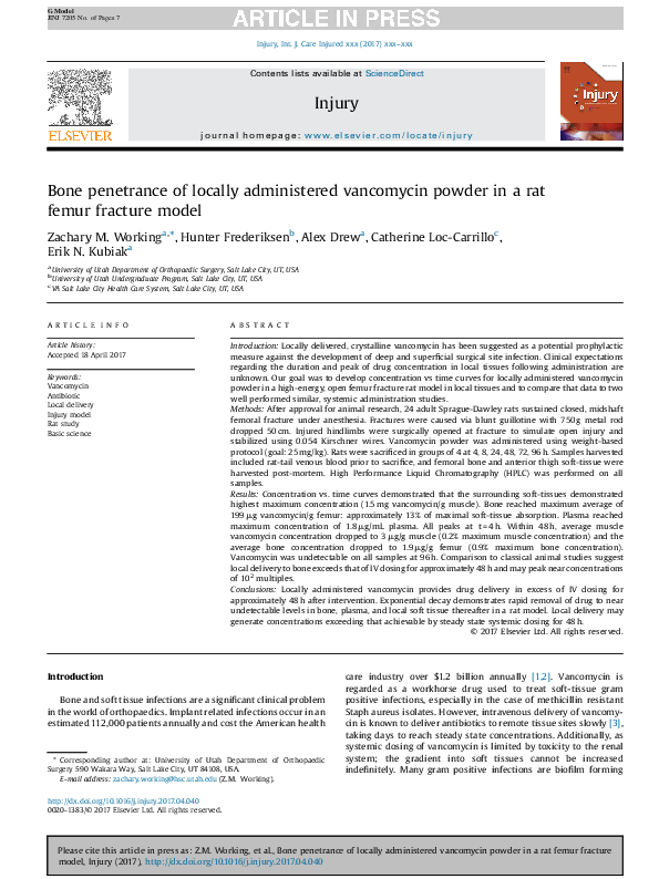 (PDF) Bone penetrance of locally administered vancomycin powder in a ...