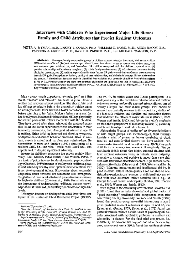 (PDF) Interviews with Children Who Experienced Major Life Stress ...