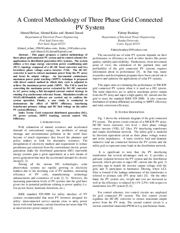 (PDF) A Control Methodology of Three Phase Grid Connected PV System