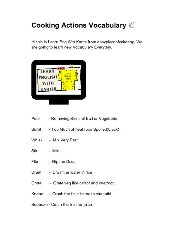 (DOC) Cooking Actions Vocabulary