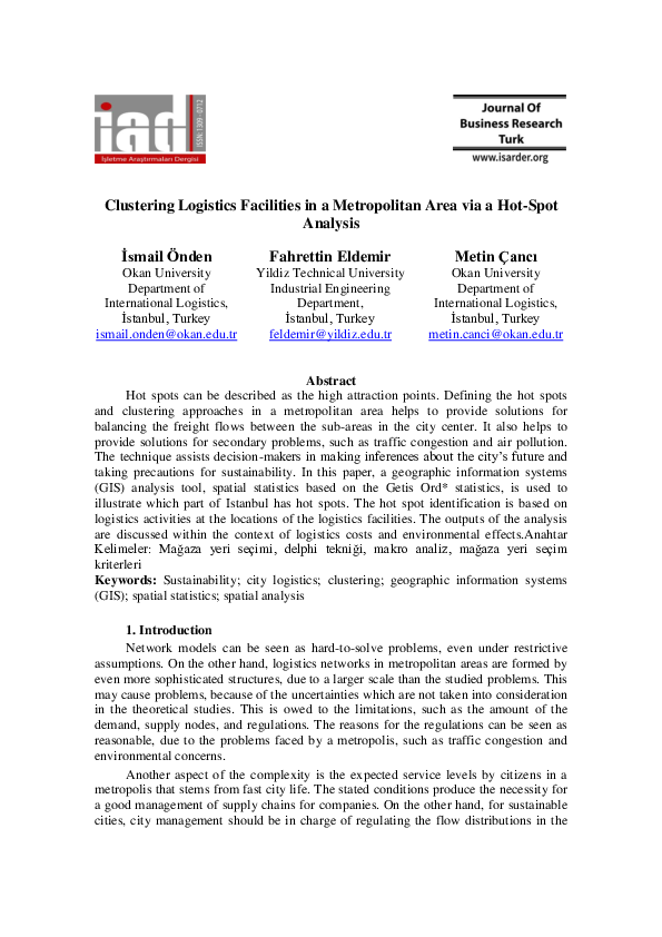 (PDF) Clustering Logistics Facilities in a Metropolitan Area via a Hot ...