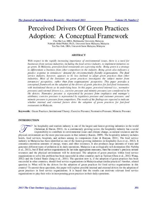 (PDF) Perceived Drivers Of Green Practices Adoption: A Conceptual Framework