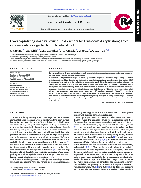 (PDF) Co-encapsulating nanostructured lipid carriers for transdermal ...