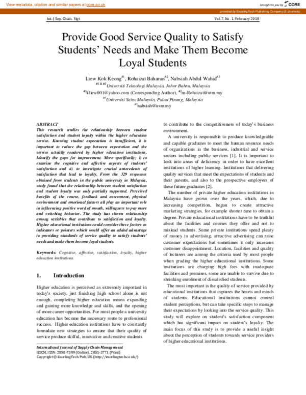 (PDF) Provide good service quality to satisfy students' needs and make ...