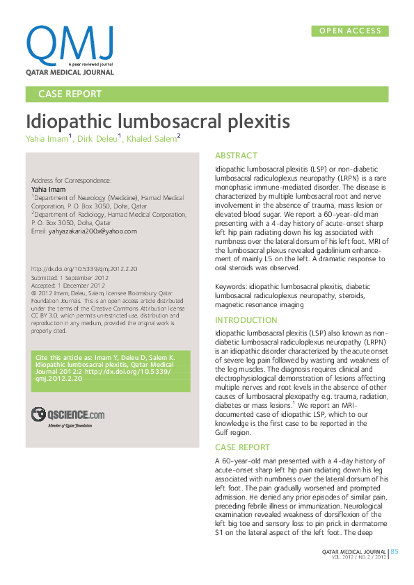 (PDF) Idiopathic lumbosacral plexitis