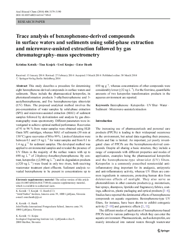 (PDF) Trace analysis of benzophenone-derived compounds in surface ...