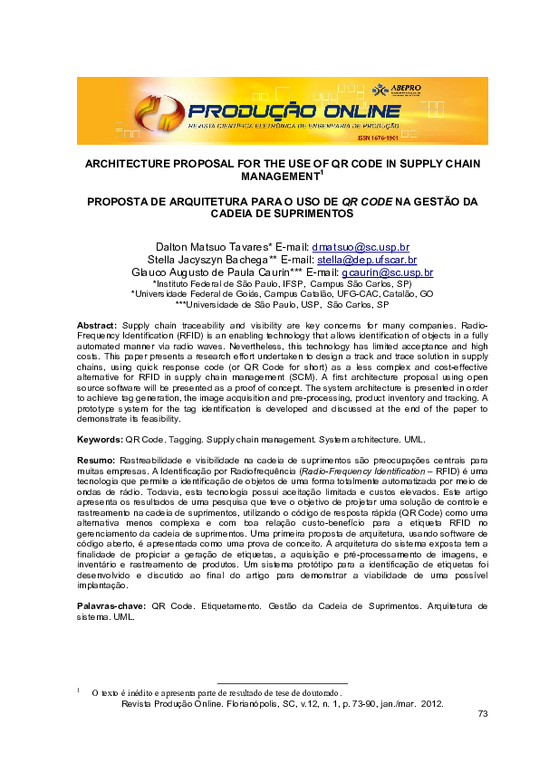 Architecture Proposal for the Use of QR Code in Supply Chain Management ...