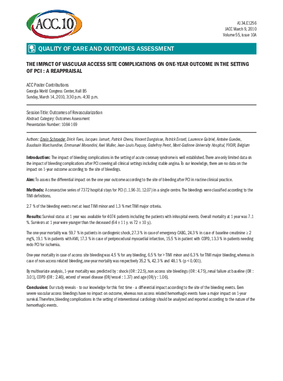 (PDF) The Impact of Vascular Access Site Complications on One-Year ...