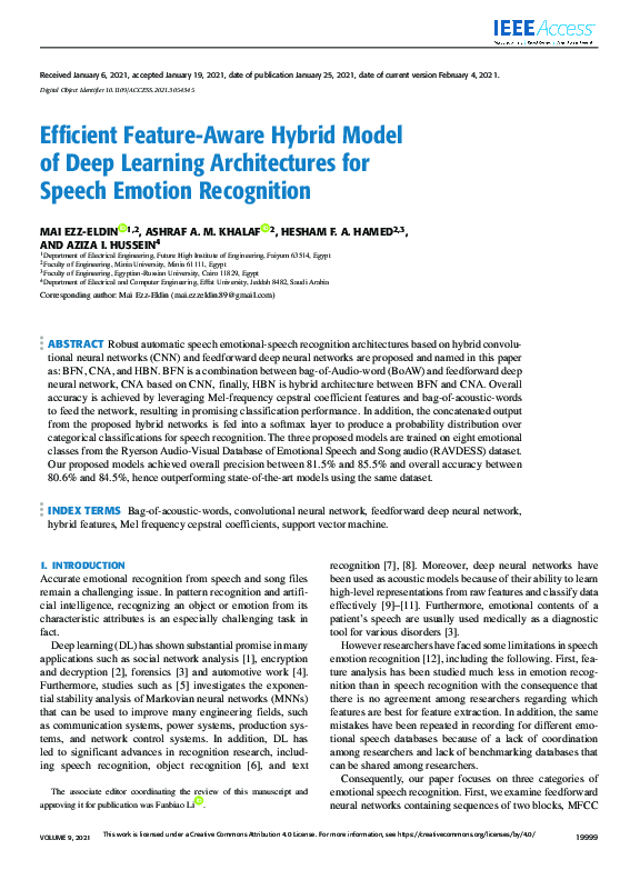 (PDF) Efficient Feature-Aware Hybrid Model of Deep Learning Architectures for Speech Emotion ...