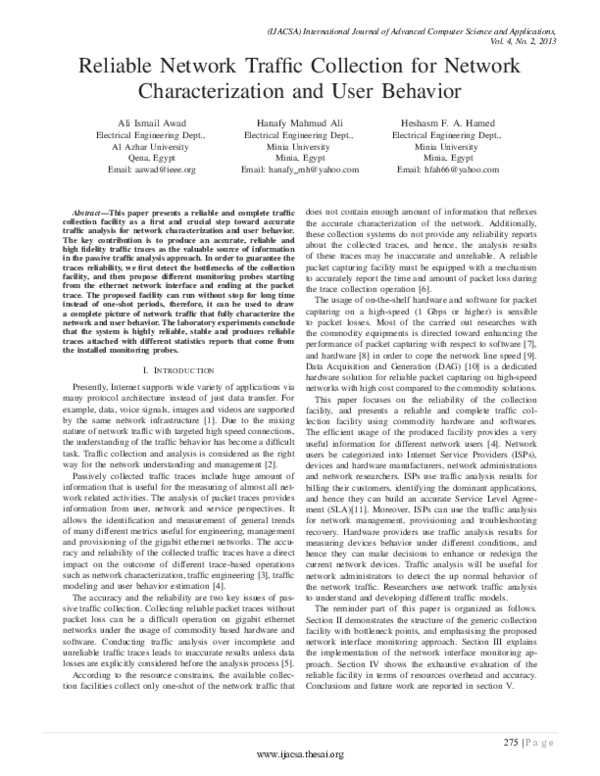 (PDF) Reliable Network Traffic Collection for Network Characterization and User Behavior