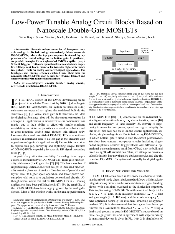 (PDF) Low-Power Tunable Analog Circuit Blocks Based on Nanoscale Double-Gate MOSFETs