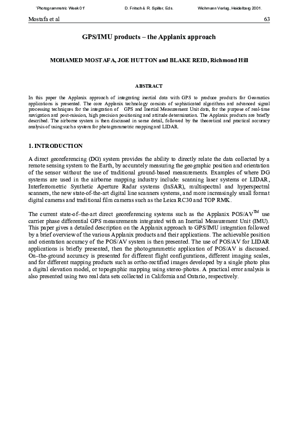 (PDF) GPS/IMU products - the Applanix approach
