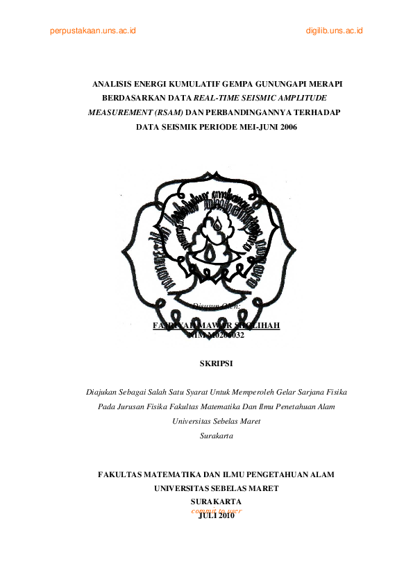 (PDF) Analisis Energi Kumulatif Gempa Gunungapi Merapi Berdasarkan Data Real-Time Seismic ...