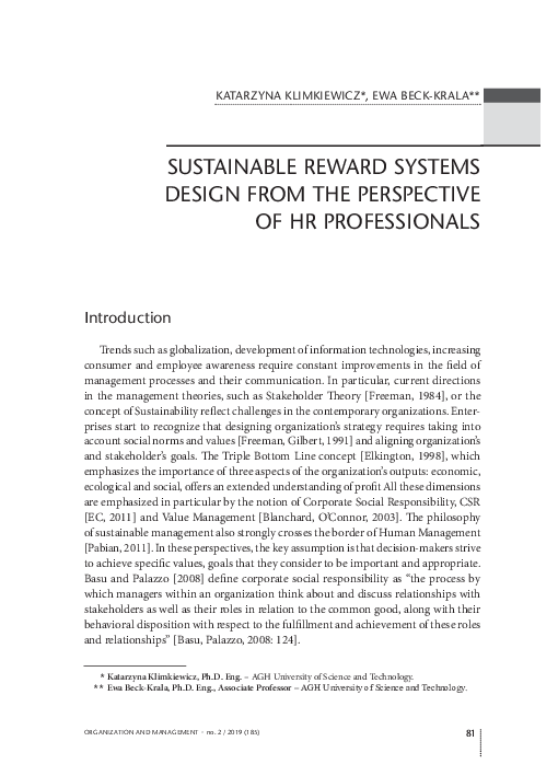 (PDF) Sustainable Reward Systems Design from the Perspective of HR ...