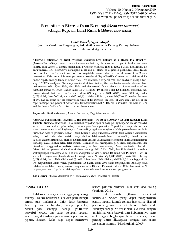(PDF) Pemanfaatan Ekstrak Daun Kemangi (Ocimum sanctum) sebagai Repelan ...