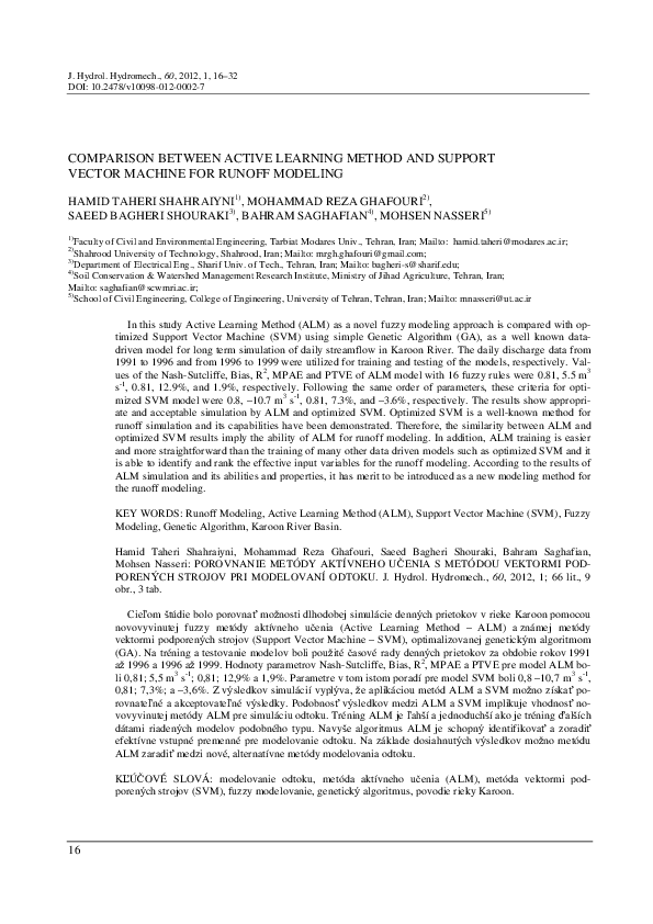 (PDF) Comparison Between Active Learning Method and Support Vector Machine for Runoff Modeling
