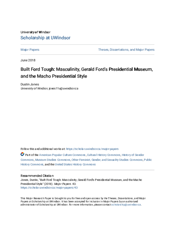(PDF) Built Ford Tough: Masculinity, Gerald Ford\u27s Presidential ...