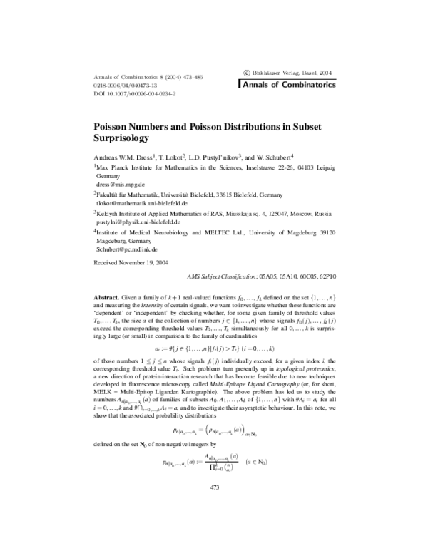(PDF) Poisson Numbers and Poisson Distributions in Subset Surprisology